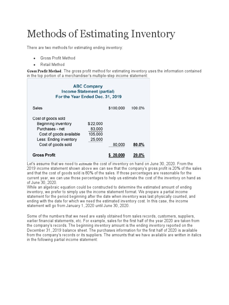 Methods of Estimating Inventory | PDF | Cost Of Goods Sold | Inventory