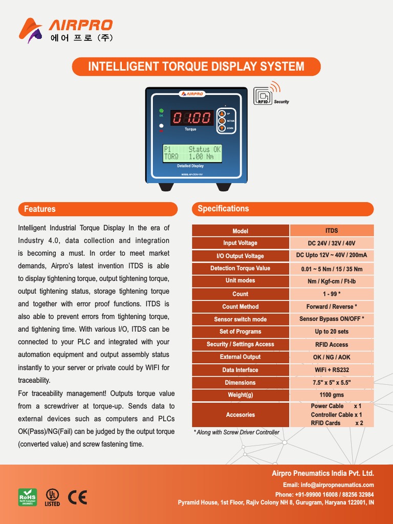 Intelligent Torque Display System: Specifications Specifications ...