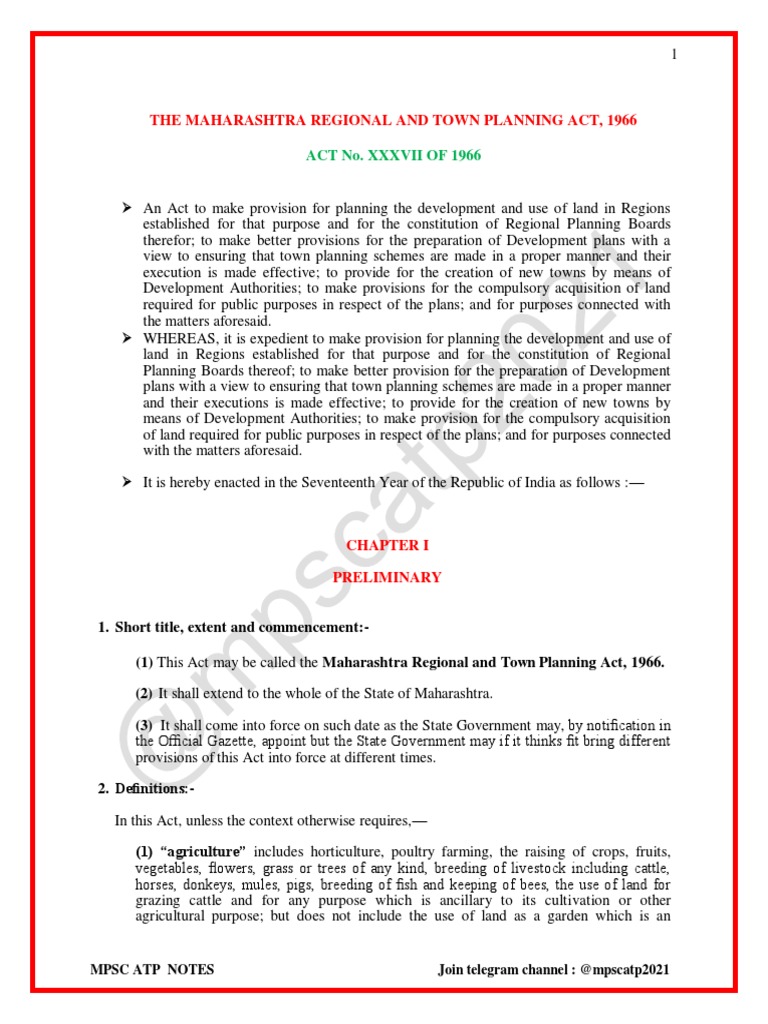 The Maharashtra Regional and Town Planning Act, 1966: Provisions for ...