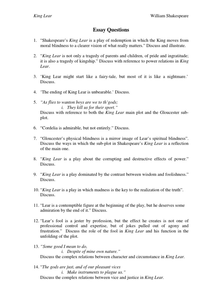 Lear Topics | PDF | King Lear | William Shakespeare