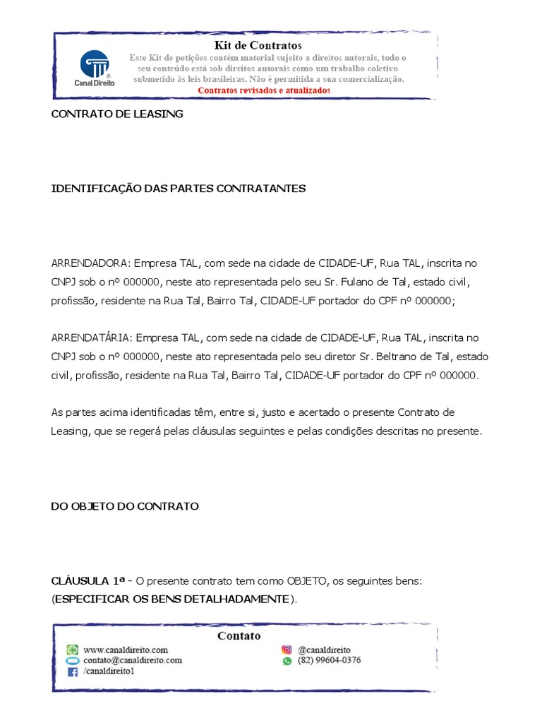 Modelo de Contrato de Leasing | PDF