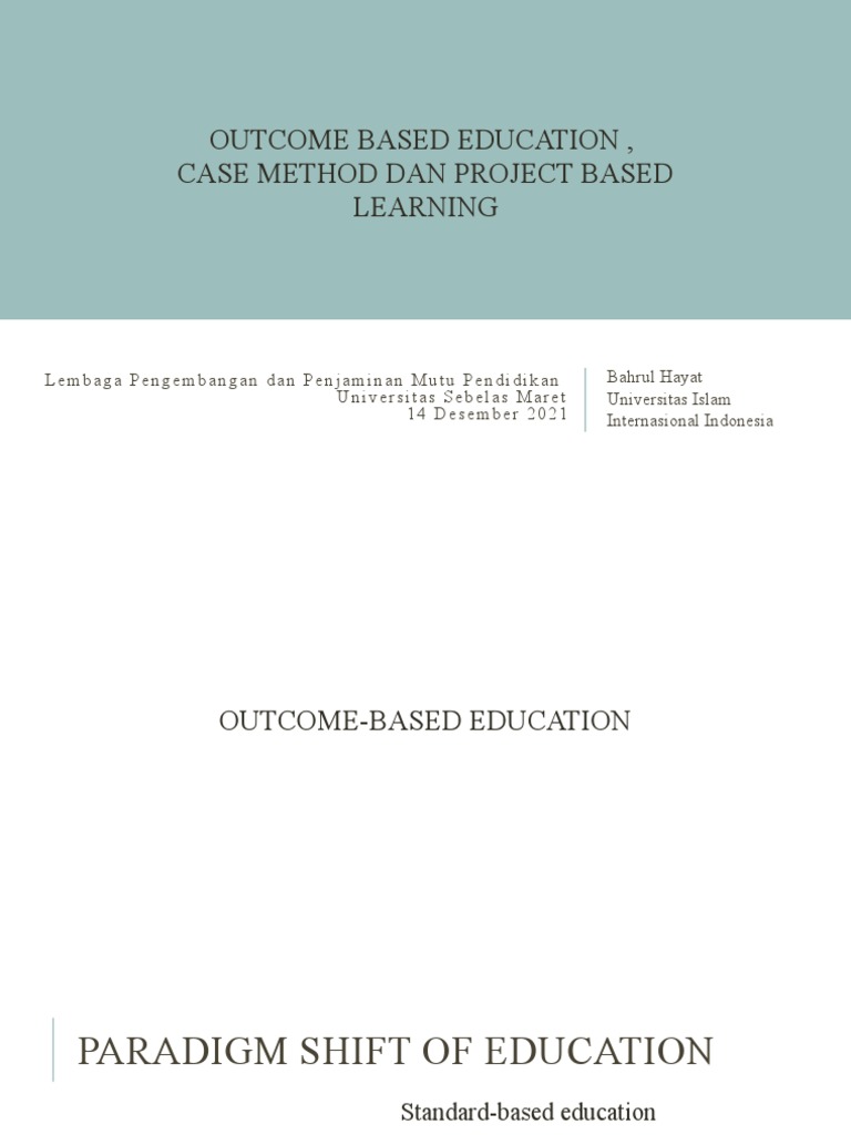 Outcome Based Education, Case Method Dan Project Based Learning | PDF | Project Based Learning ...