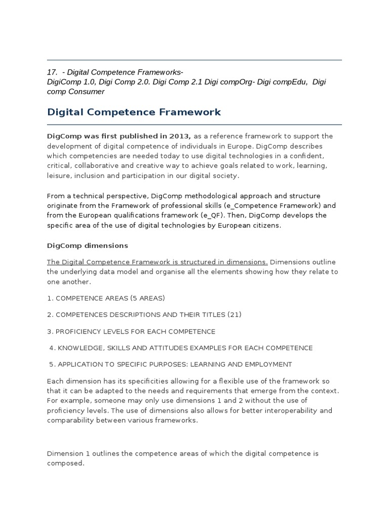 17 Digi Comp Frameworks | PDF | Competence (Human Resources) | Expert