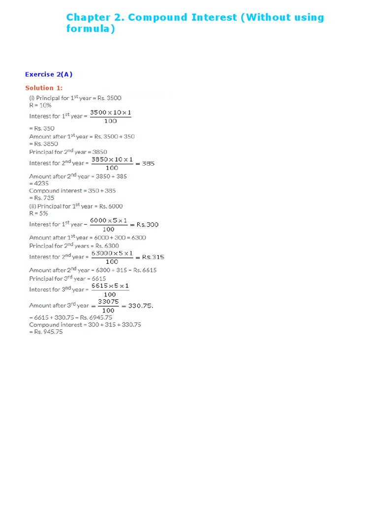 Compound Interest Solutions for Class 9 | PDF