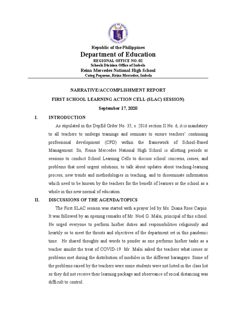 LAC Session Minutes-Narrative Report | PDF | Educational Technology ...