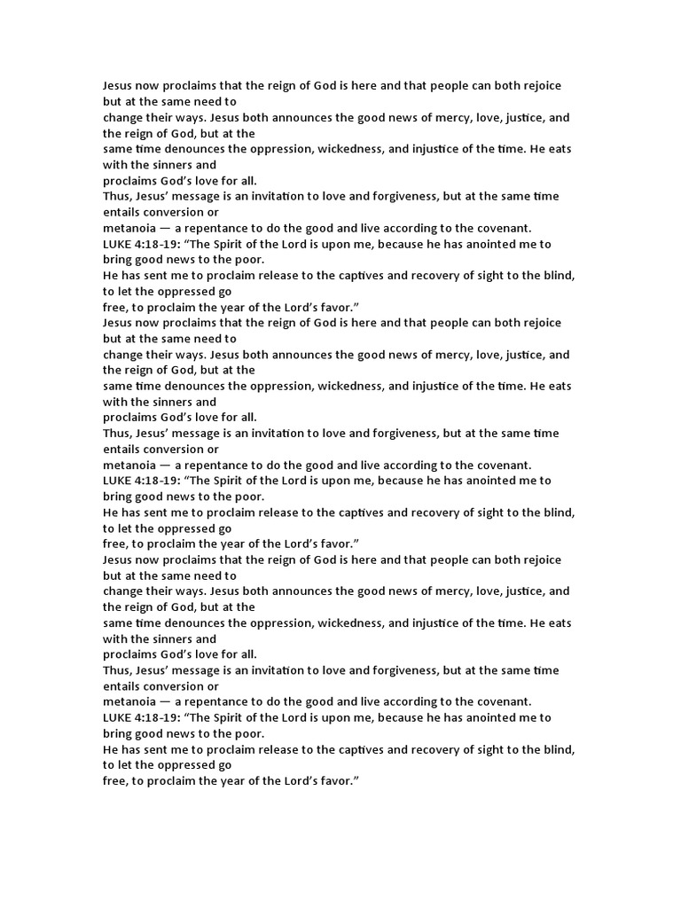 Jesus Now Proclaims That The Reign of God Is Here | PDF