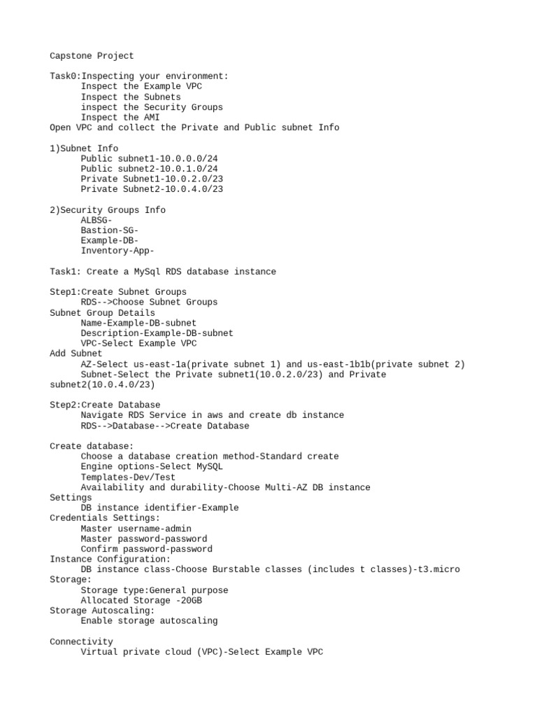 Capstone Project AWS Infrastructure | PDF | Databases | My Sql
