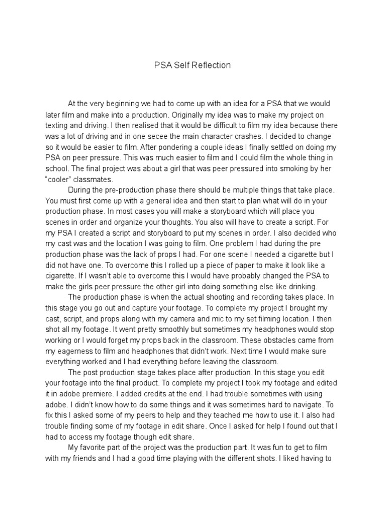 Psa Self Reflection | PDF