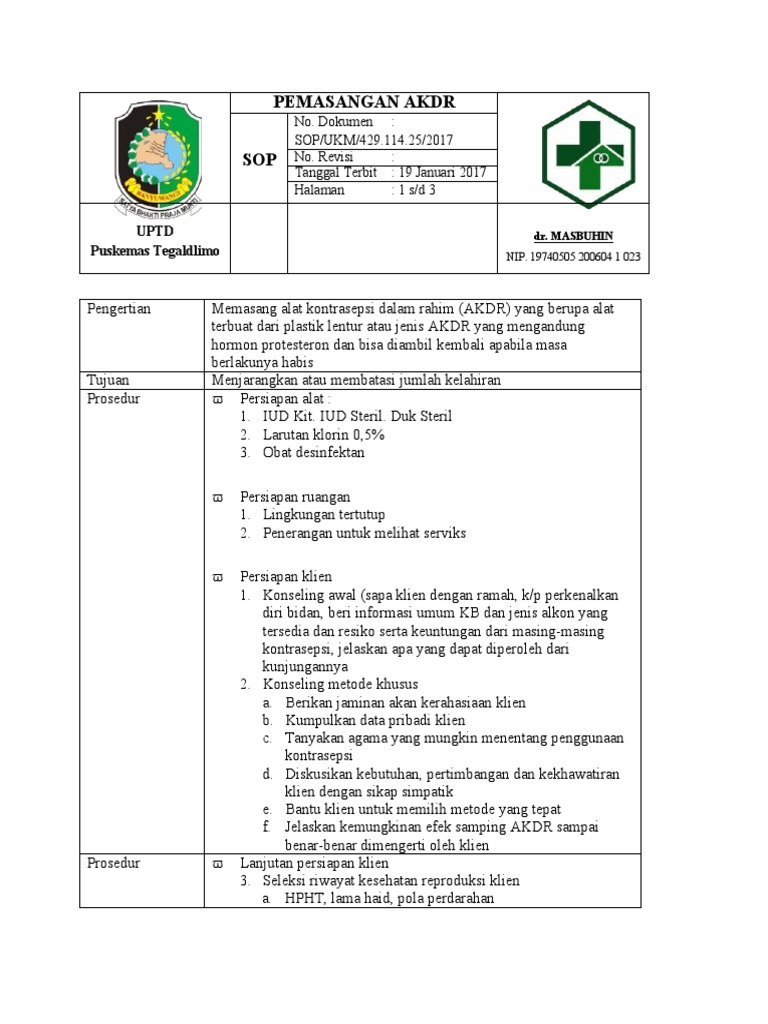 SOP Pemasangan AKDR | PDF
