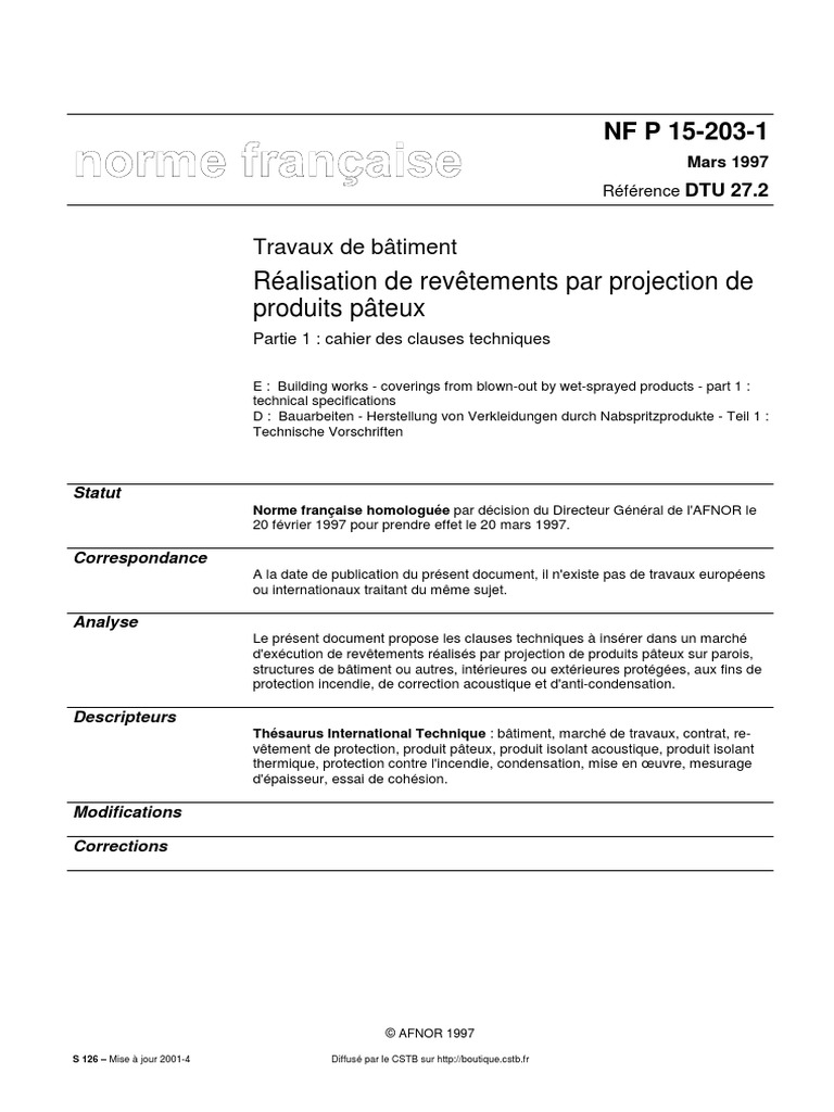 Dtu-27-2 - P-15-203 - 1 - CCT - NF P 15-203-1 | Unduh gratis PDF | Béton | Mortier (matériau)