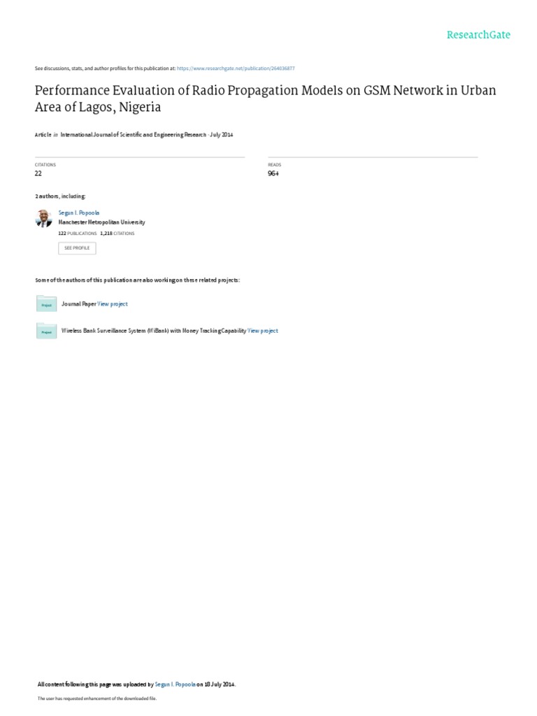 Researchpaper Performance Evaluation Of Radio Propagation Models On Gsm