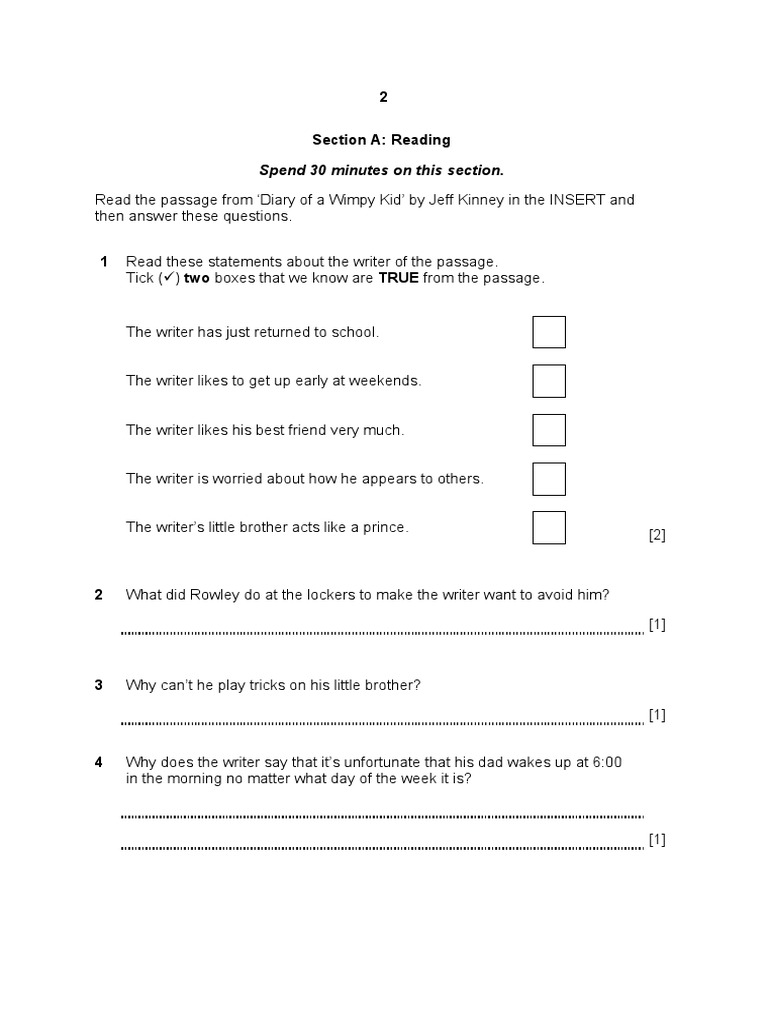 Comprehension (Diary of A Wimpy Kid) Q:A | PDF