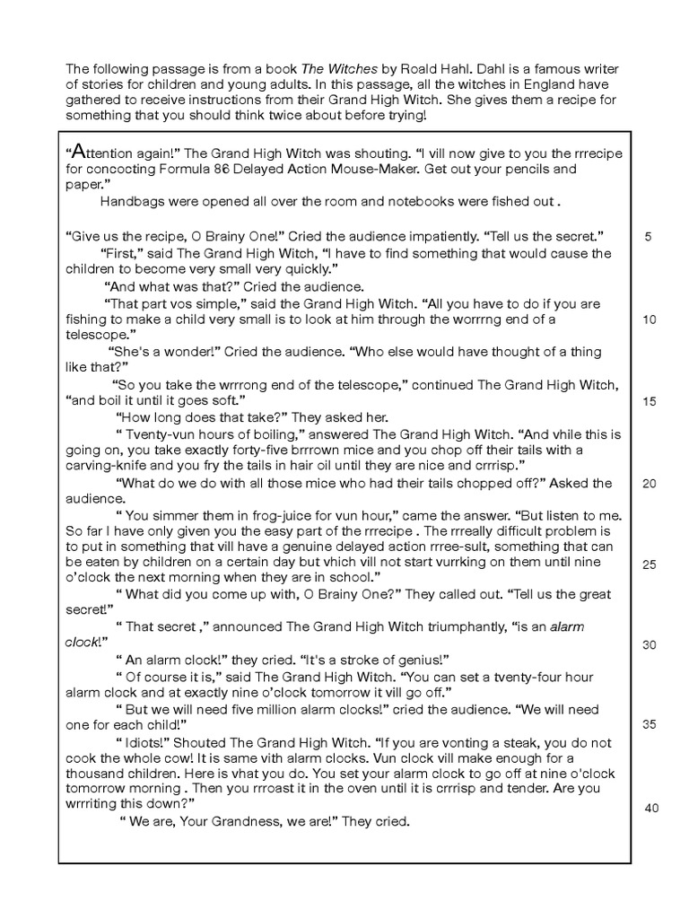 Comprehension The Witches | PDF