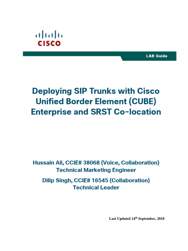 Deploying SIP Trunks With Cisco Unified Border Element (CUBE) Enterprise and SRST Co-Location ...