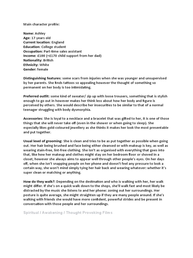 Main Character Profile | PDF