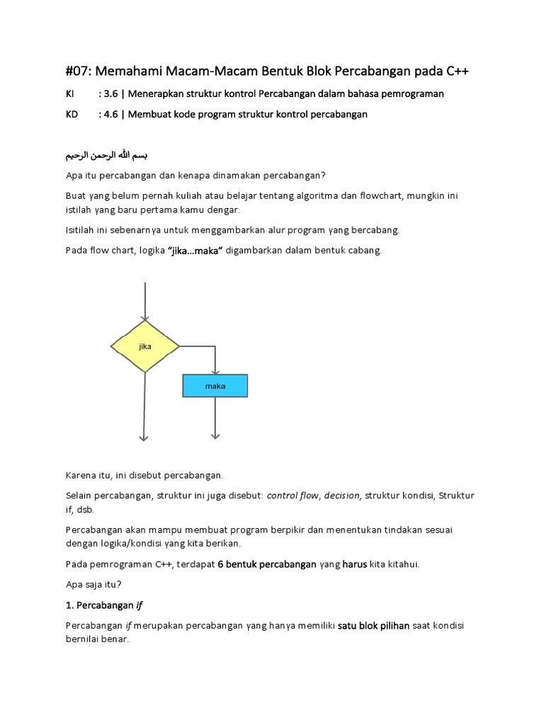 Memahami Macam-Macam Bentuk Blok Percabangan Pada C++ | PDF
