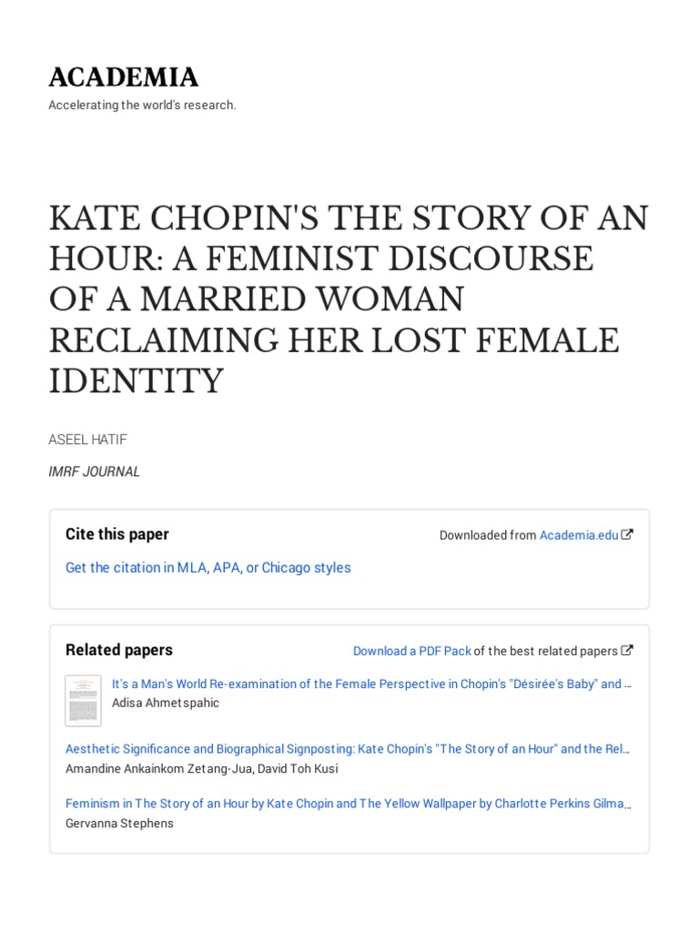 Kate Chopins The Story of An Hour A Feminist Discourse of A Married ...