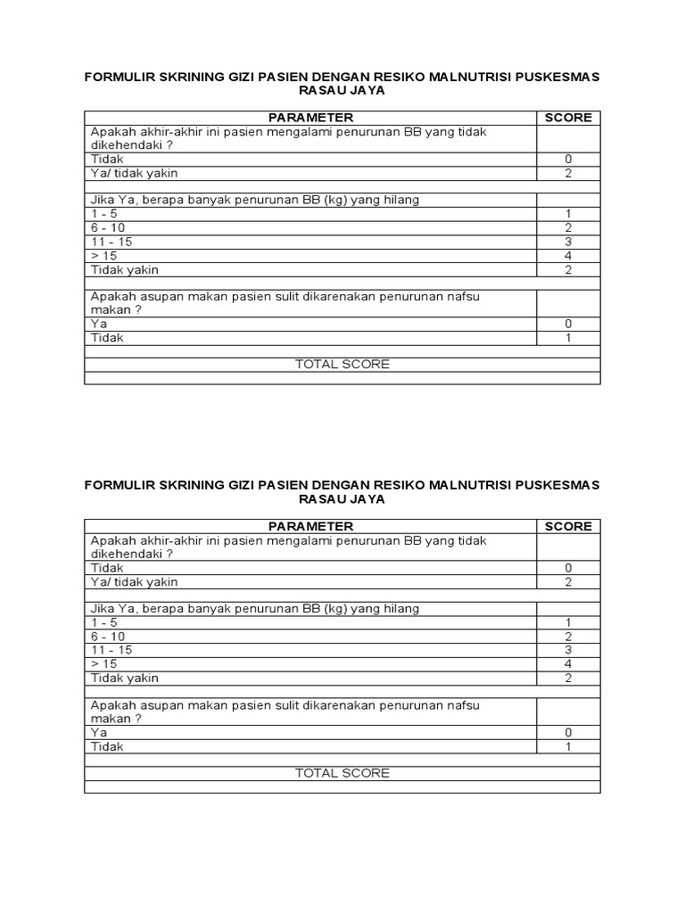 Formulir Skrining Malnutrisi Pasien | PDF