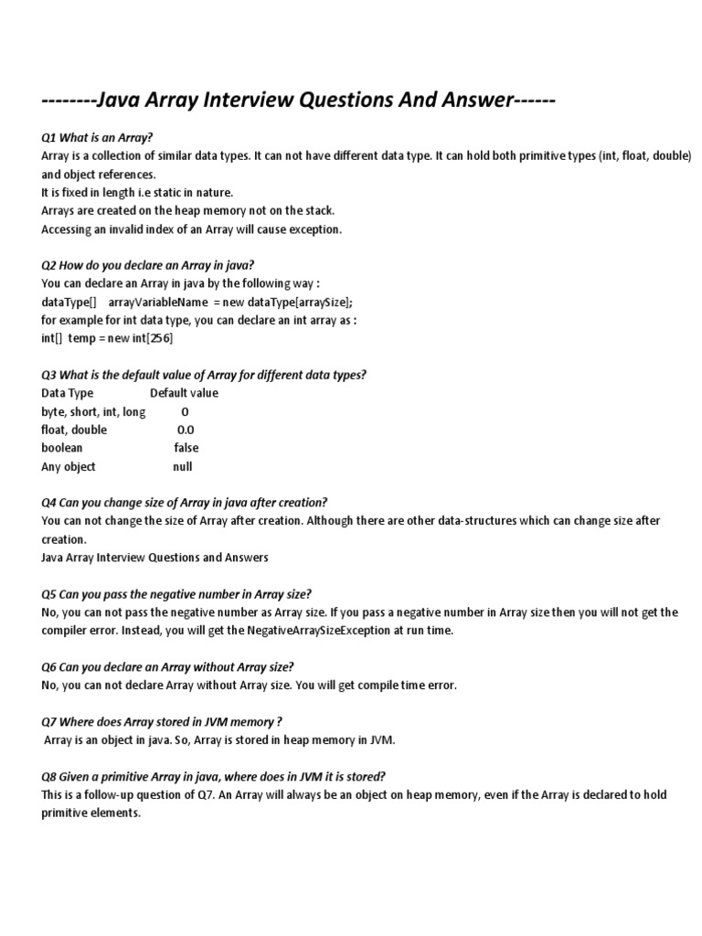 Java Array Interview Questions And Answers Pdf Array Data Structure Array Data Type 
