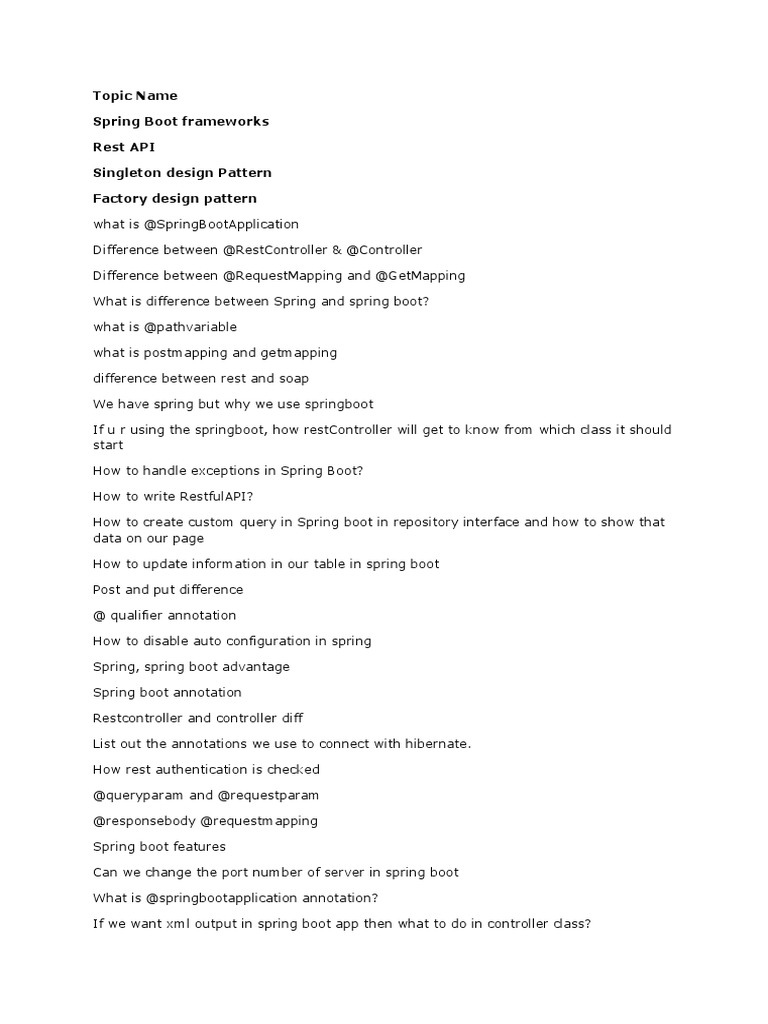 Topic Name Spring Boot Frameworks Rest API Singleton Design Pattern ...