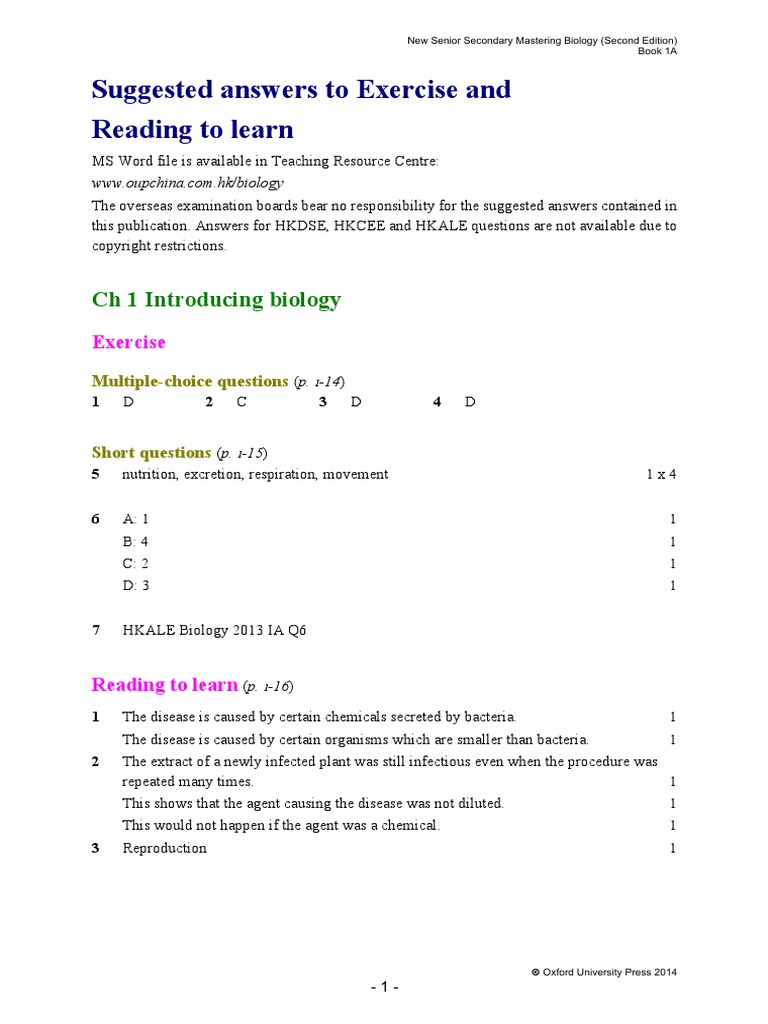 NSS Mastering Biology Book 1A | PDF | Cell (Biology) | Cell Membrane