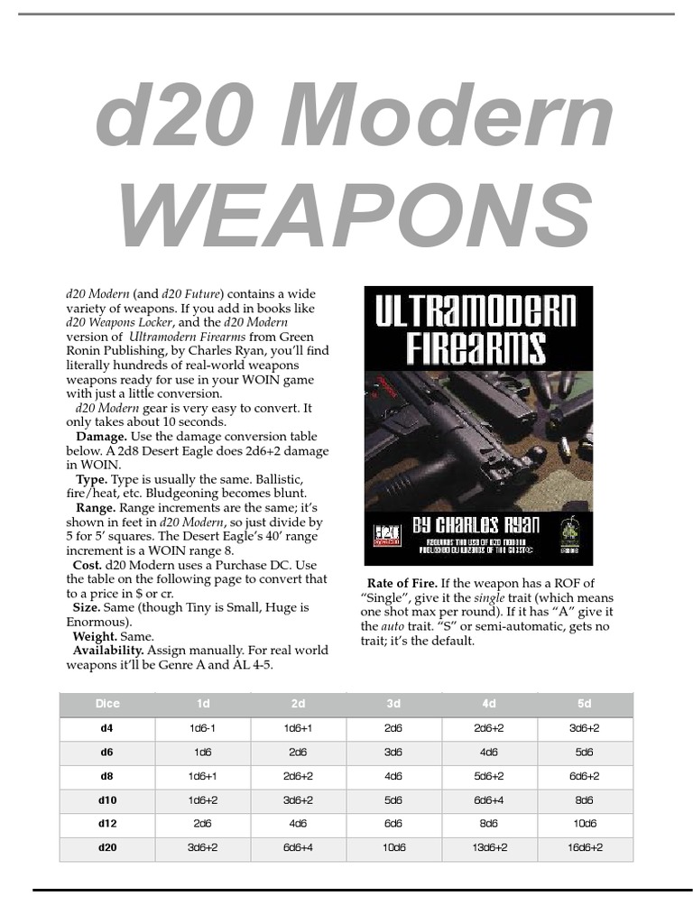 Converting d20 Modern Weapons to WOIN | PDF | Dice | Military Technology