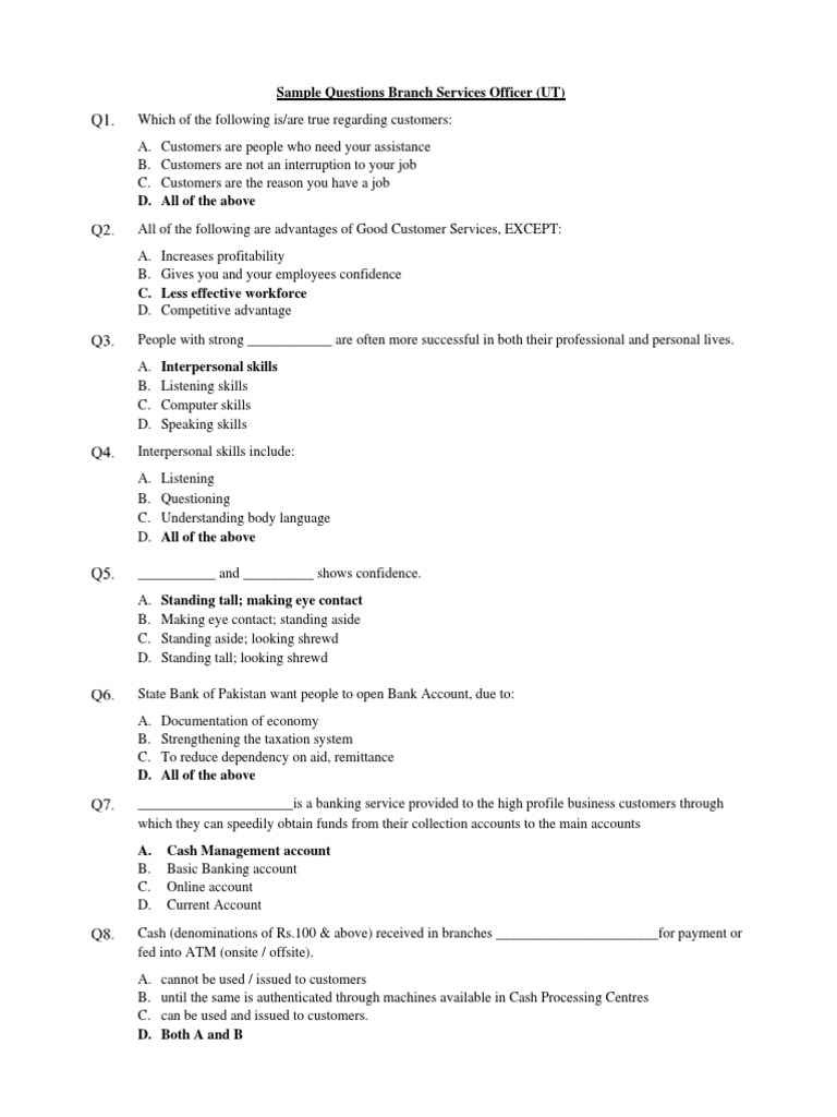 Branch Services Officer Exam Guide | PDF | Banks | Cash
