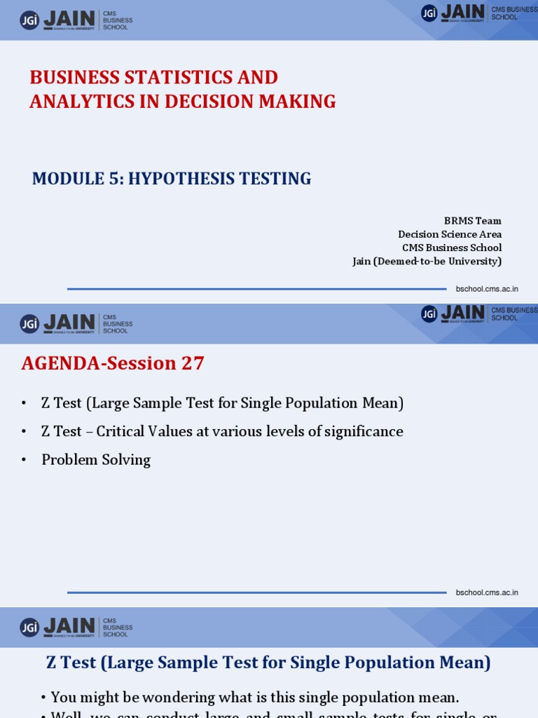 Business Statistics and Analytics in Decision Making: Module 5 ...