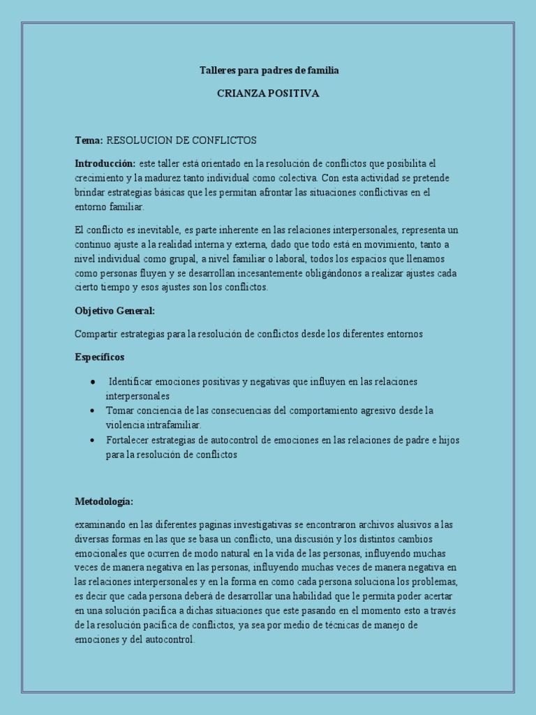 Talleres Para Padres De Familia Pdf Las Emociones Autorregulación
