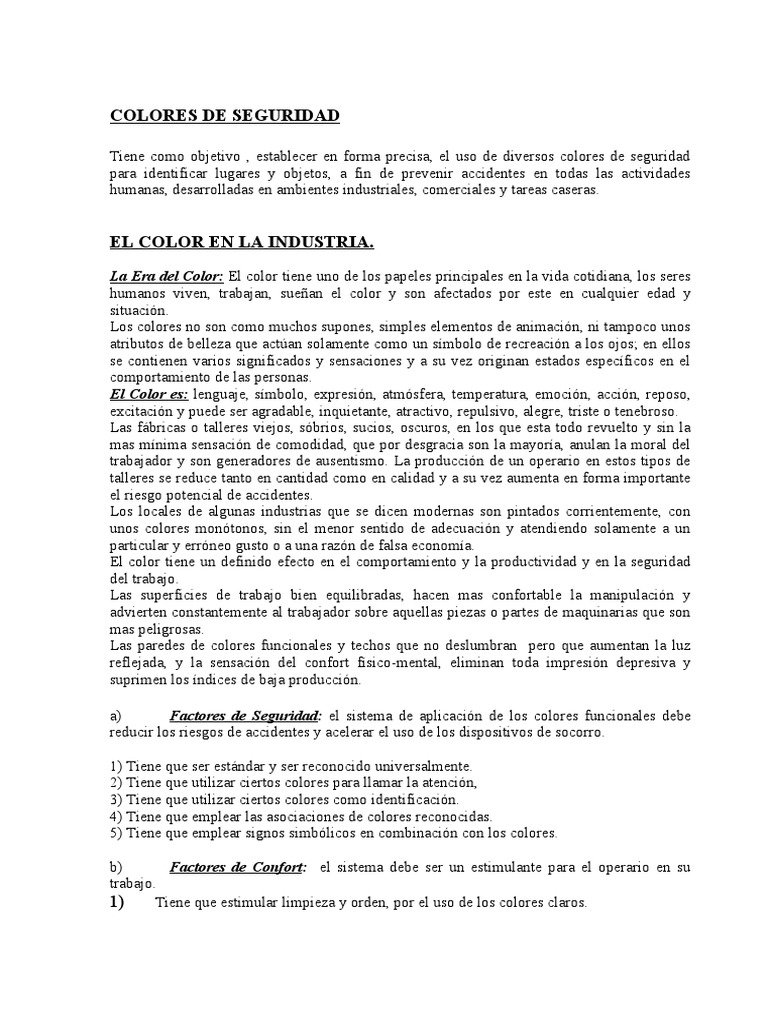 Colores de Seguridad en Ambientes Laborales | PDF | Color | Agua