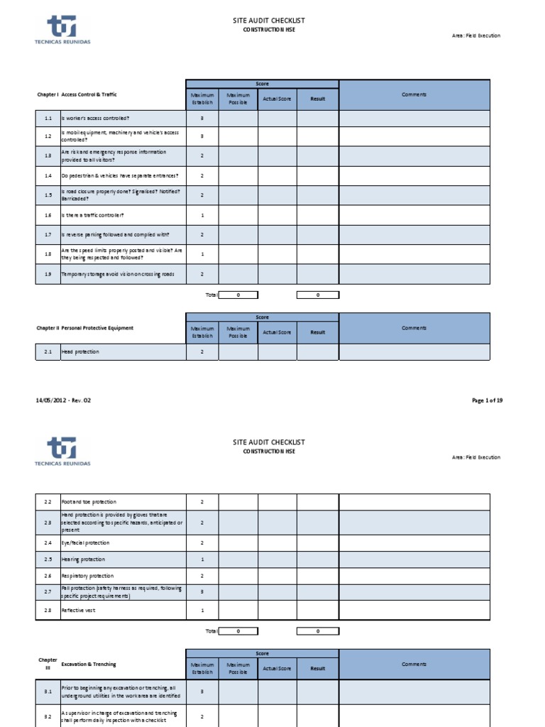 Corporate Audit Checklist - Field Implementation | PDF | Scaffolding ...