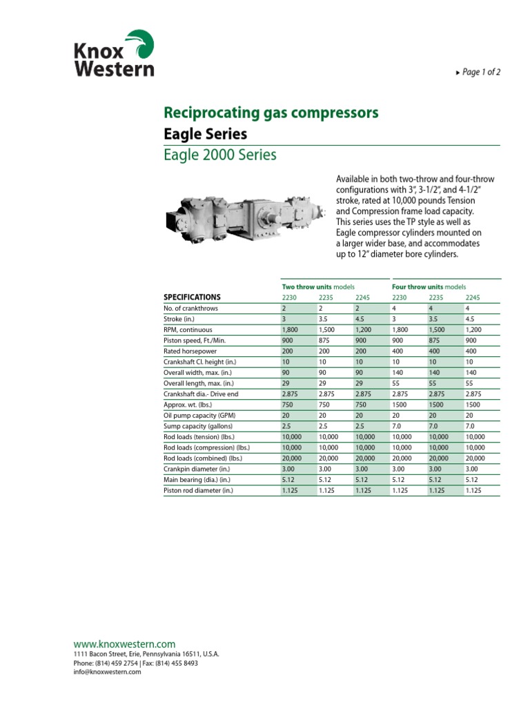 Reciprocating Gas Compressors: Eagle Series | PDF | Piston | Engines
