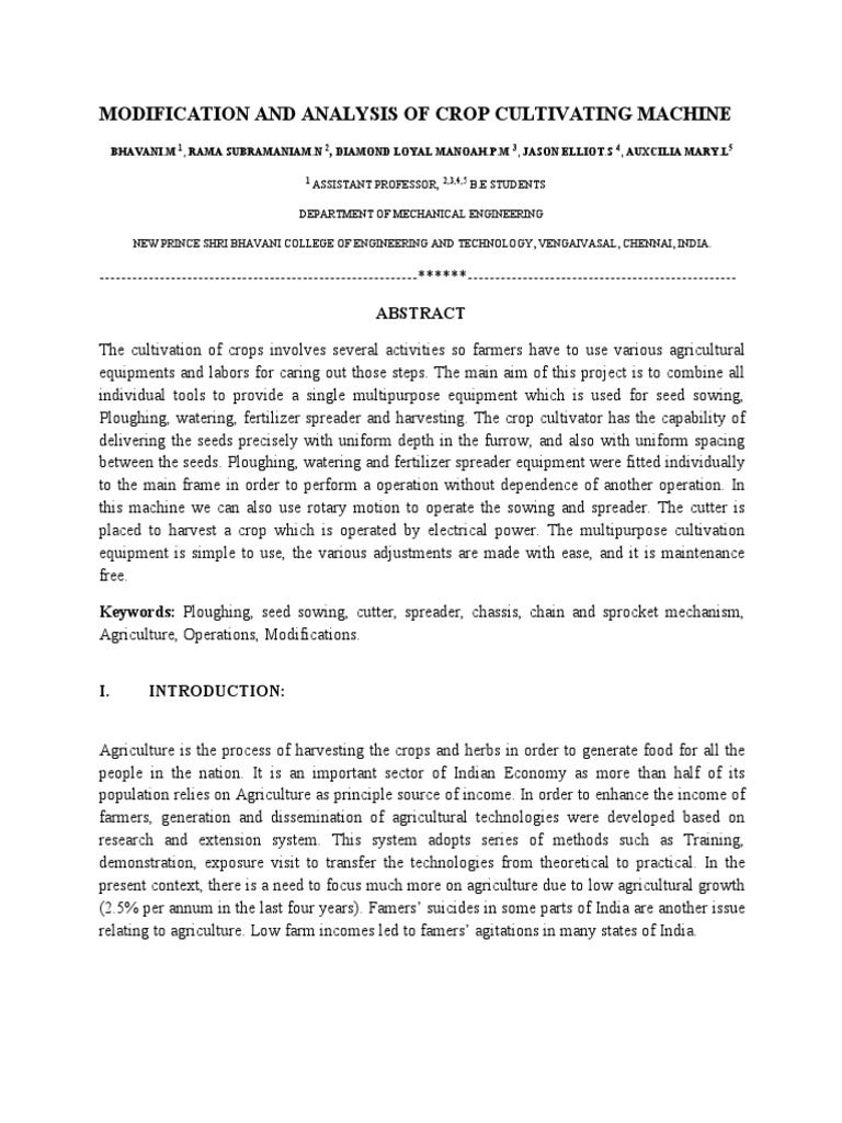 Modification and Analysis of Crop Cultivating Machine | PDF ...