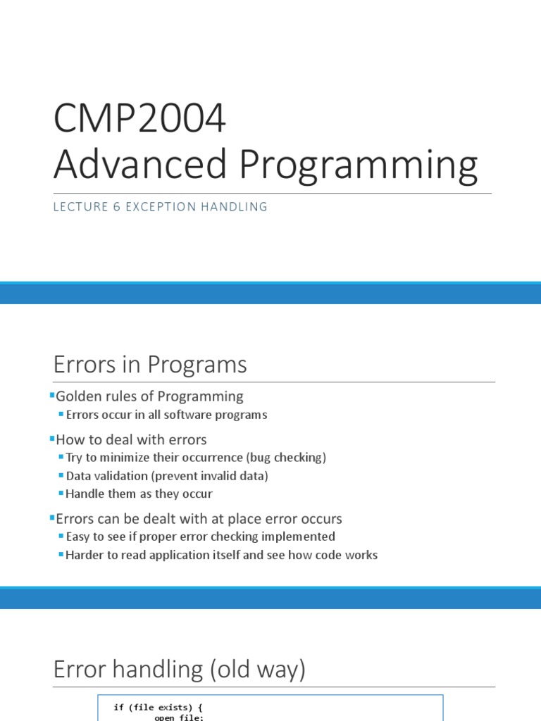 Cmp2004 Advanced Programming Lecture 6 Exception Handling Pdf Method Computer Programming