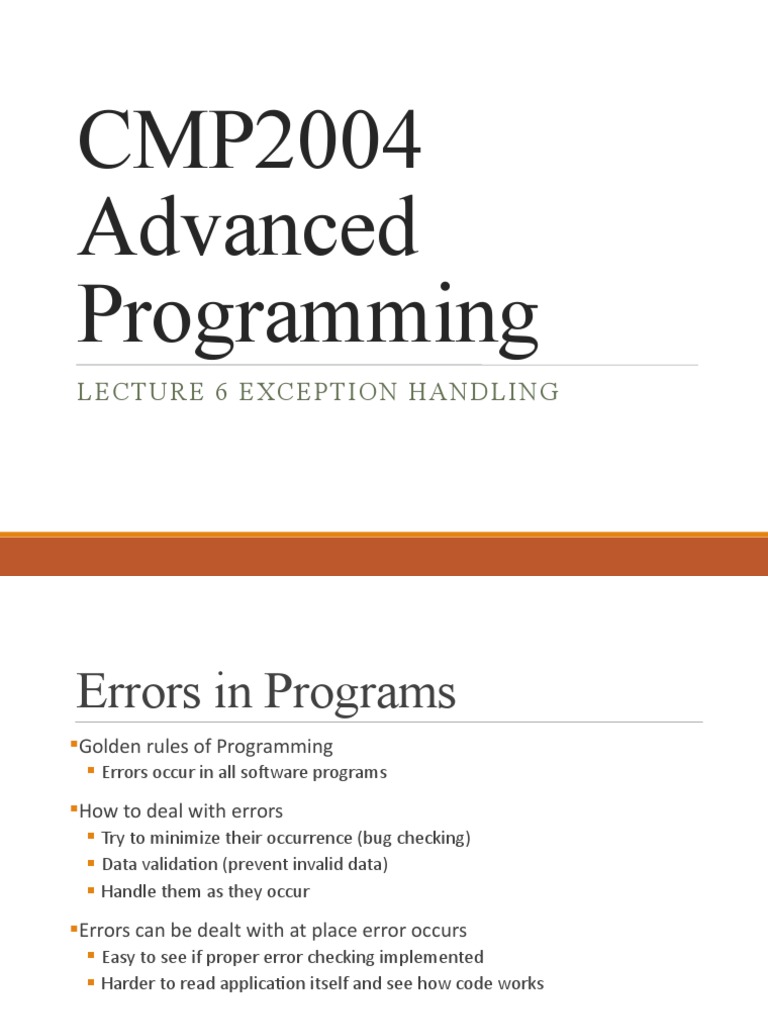 Cmp2004 Advanced Programming Lecture 6 Exception Handling Pdf Method Computer Programming