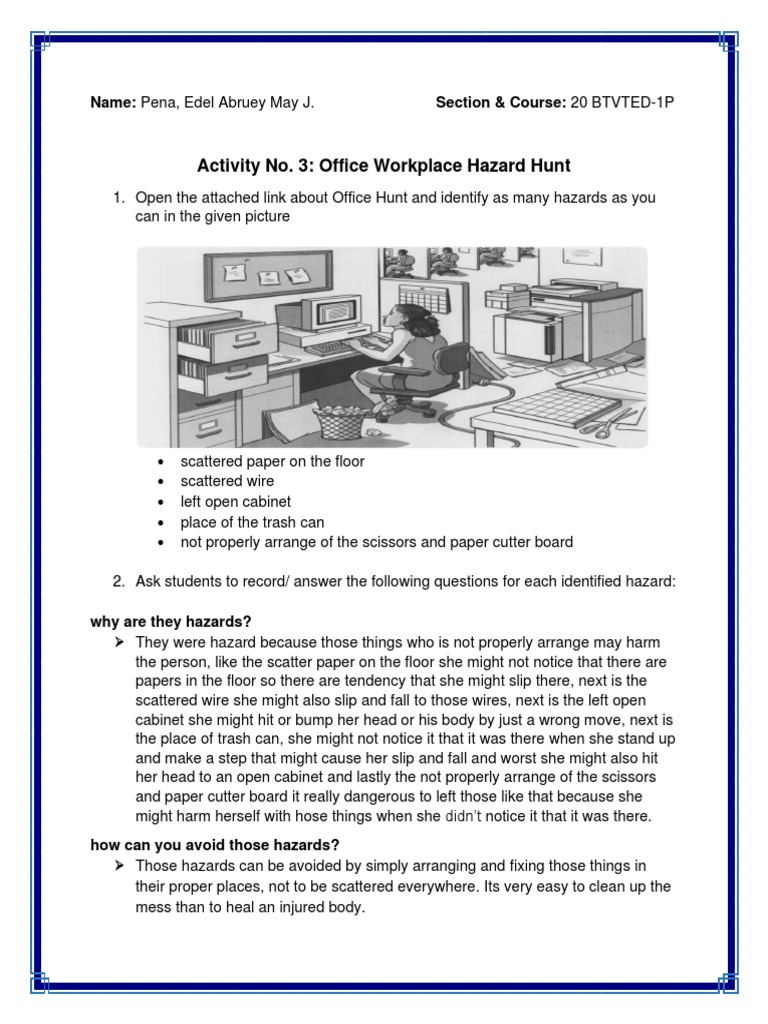 Activity No. 3 Office Workplace Hazard Hunt by PENA EDEL ABRUEY MAY | PDF