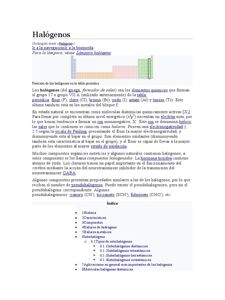 Halógenos | PDF | Conjuntos de elementos químicos | Química Física