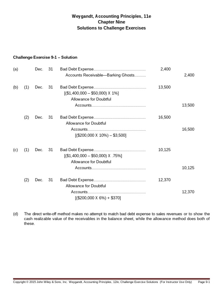 Weygandt, Accounting Principles, 11e Chapter Nine Solutions To Challenge Exercises | Download ...