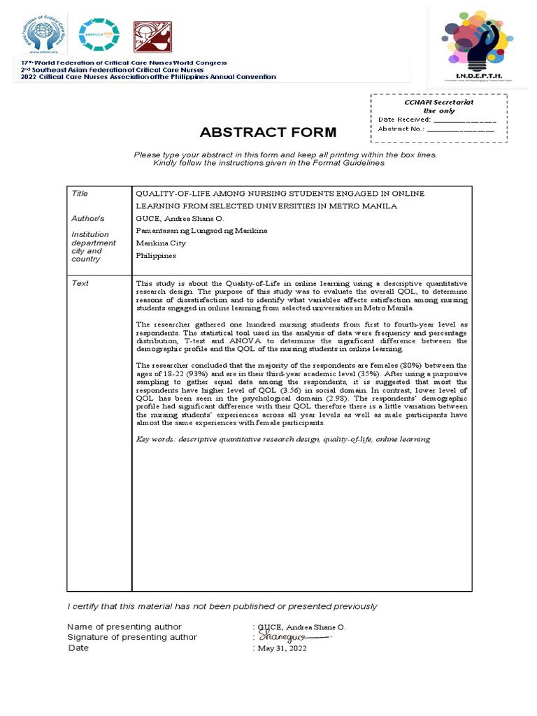 Abstract Form: I Certify That This Material Has Not Been Published or ...