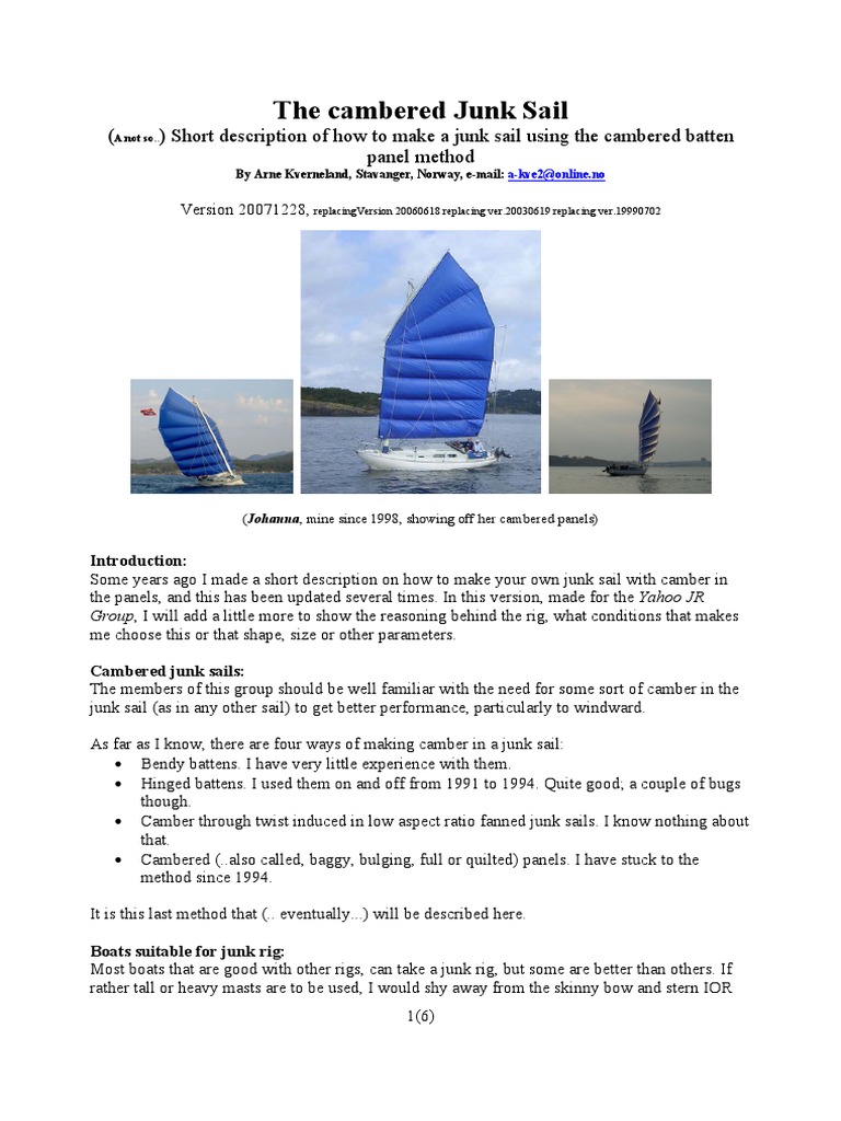 Crafting Cambered Junk Sails | PDF | Sail | Watercraft