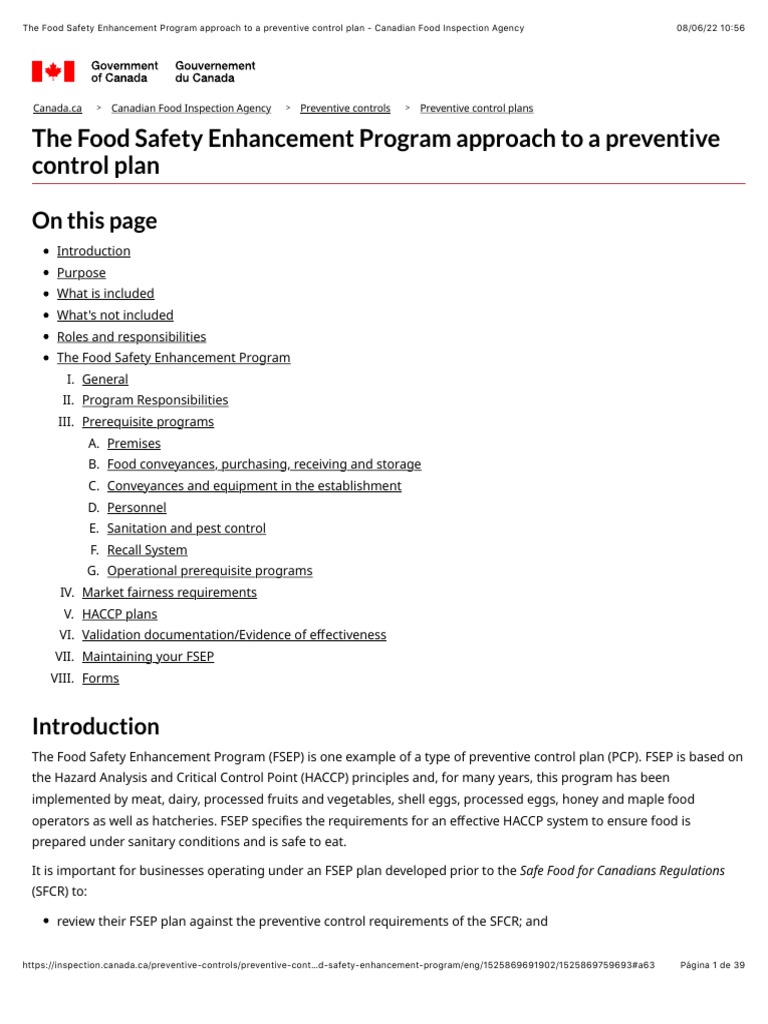 FSEP Preventive Control Plan Overview | PDF | Food Safety | Foods