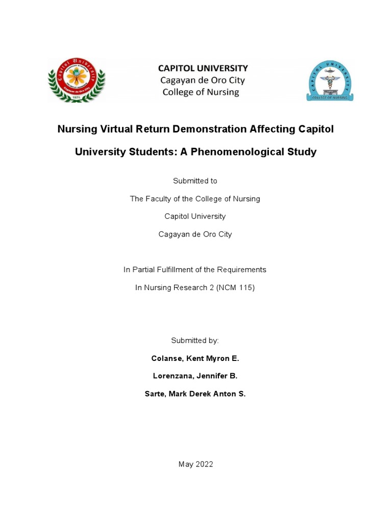 Nursing Virtual Return Demonstration Affecting Capitol University ...