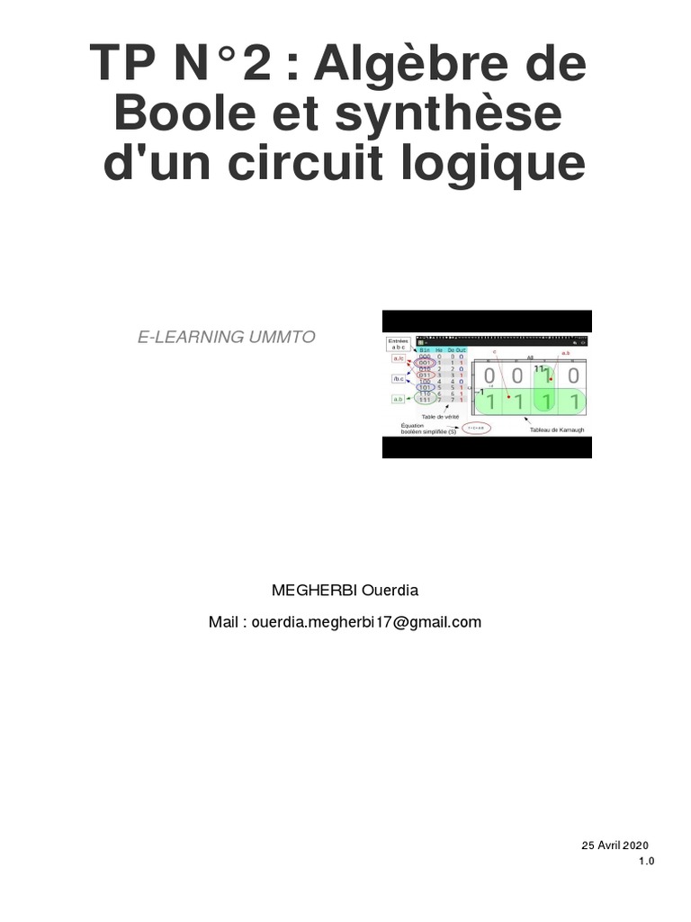 TP NL2 Synthese D Un Circuit Logique Papier | PDF | Algèbre de Boole (logique) | Enseignement ...