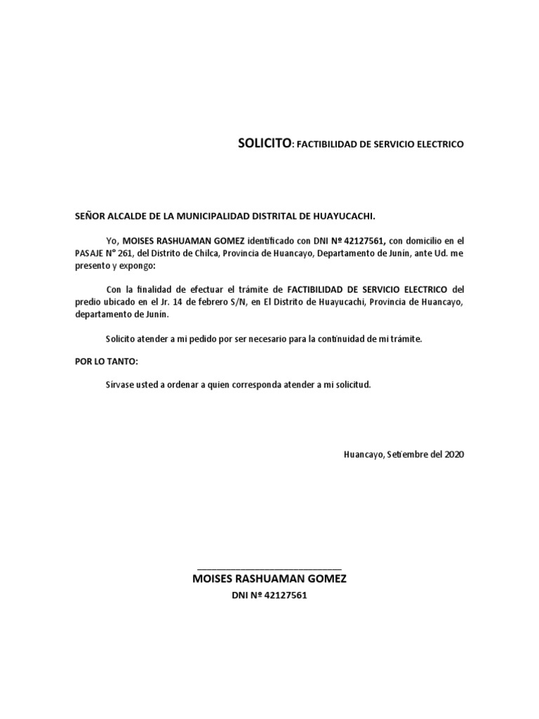 Solicitud Factibilidad de Servicio | PDF Solicitud Factibilidad de Servicio | PDF