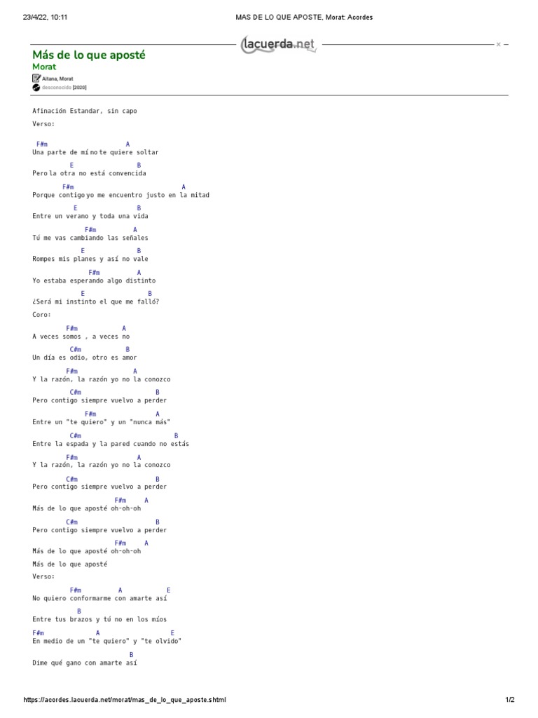 MAS DE LO QUE APOSTE, Morat - Acordes - ISABELA | PDF