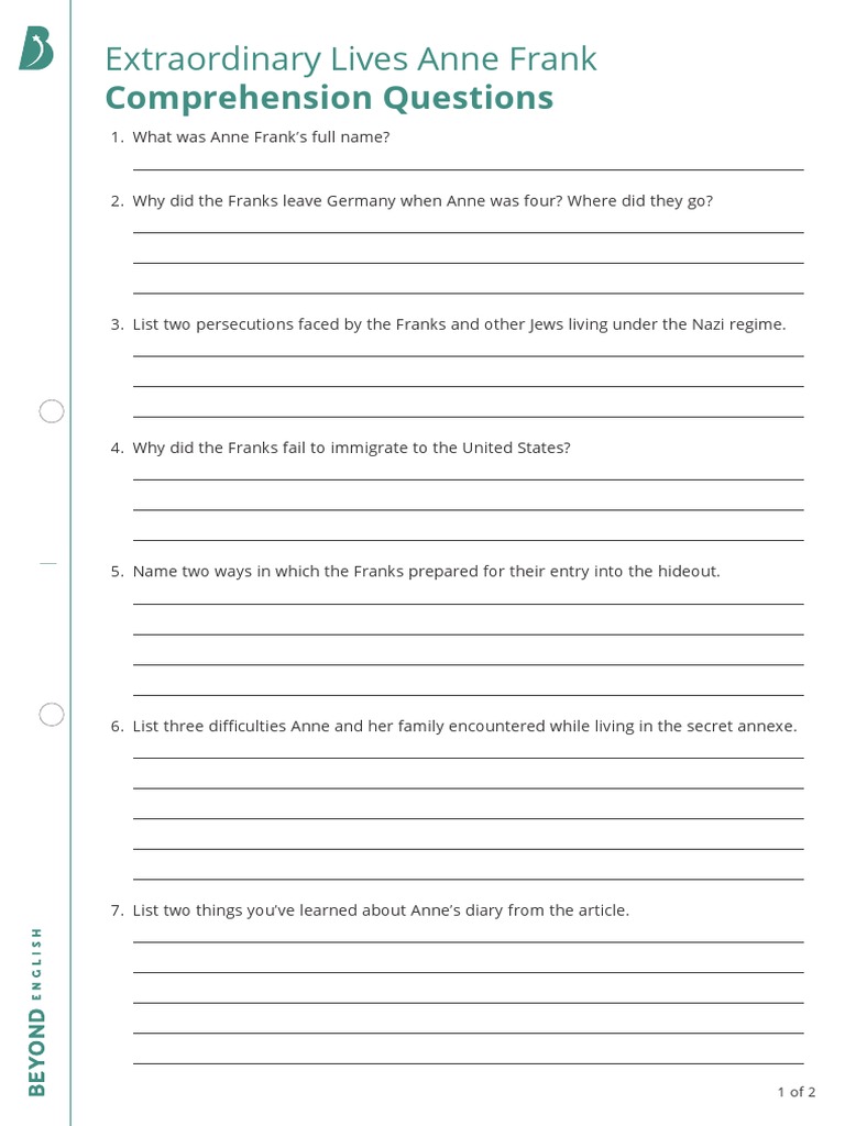 Anne Frank: Comprehension Insights | PDF | Anne Frank