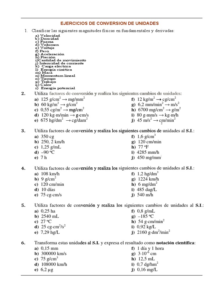 Ejercicios de Conversiones 2 | PDF | Sistema Internacional de Unidades ...