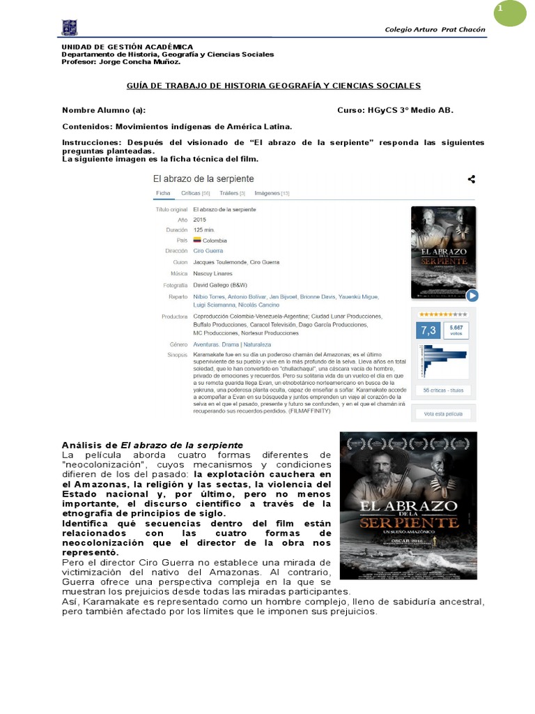 Guía El Abrazo de La Serpiente | PDF | Conocimiento | Etnografía