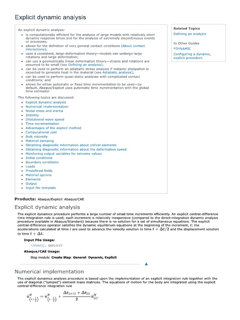 Explicit Dynamic Analysis in Abaqus | PDF