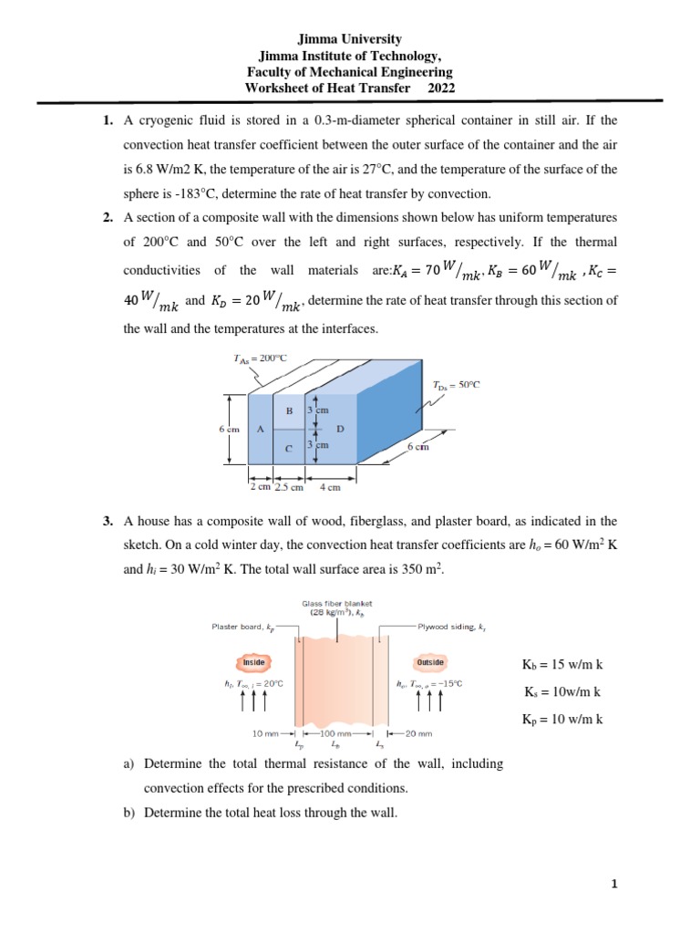 Work Sheet 1 2022 | PDF | Heat Transfer | Thermal Insulation